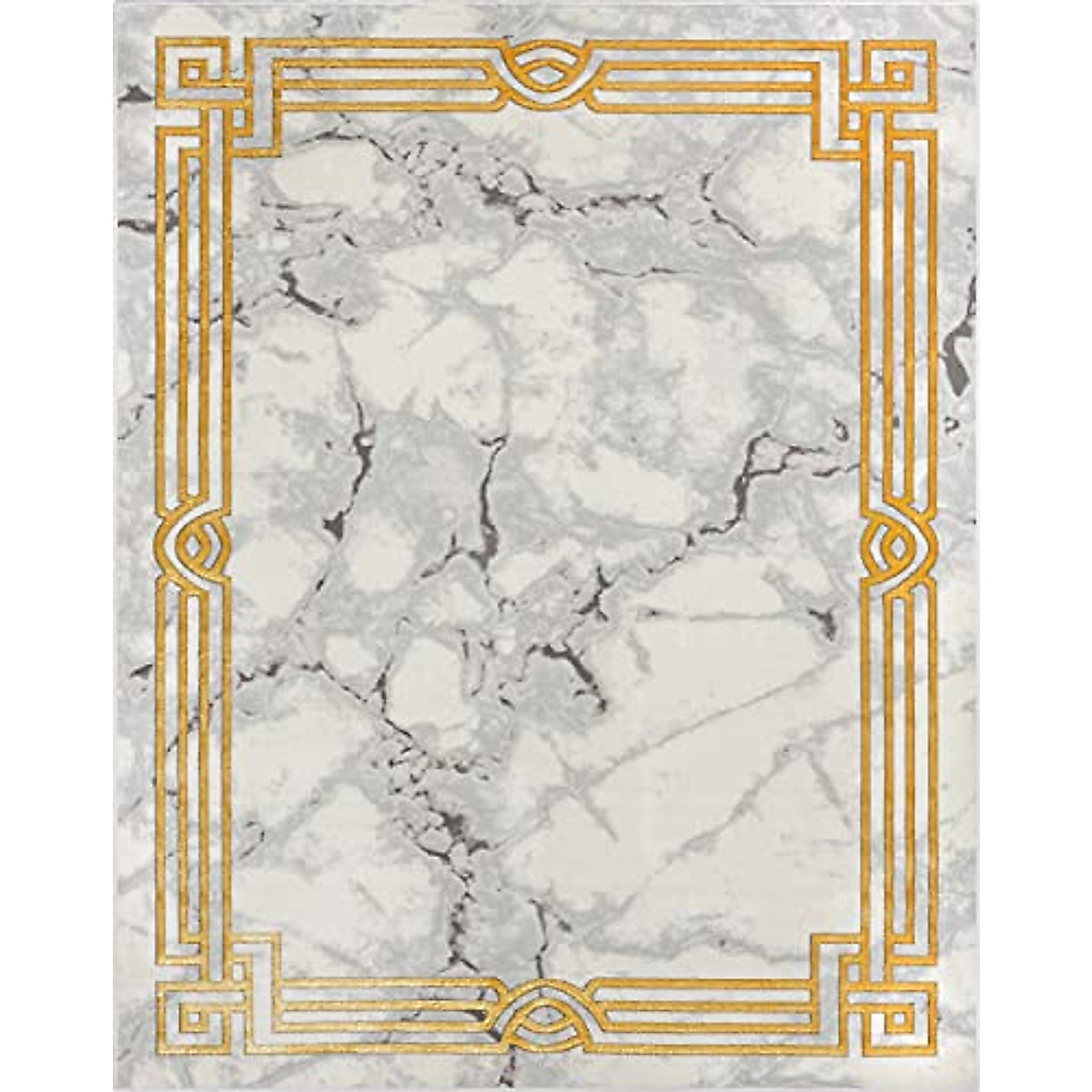 Well Woven Lezlee Ivory & Gold Retro Border Marble Pattern Area Rug (5'3" x 7'3")