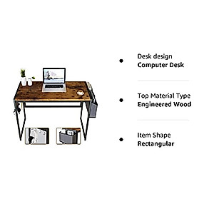 AWQM Computer Desk 39-Inch Writing Desk Home Office Small Study Workstation Industrial Style PC Laptop Table with Storage Bag and 4 Hanging Hooks