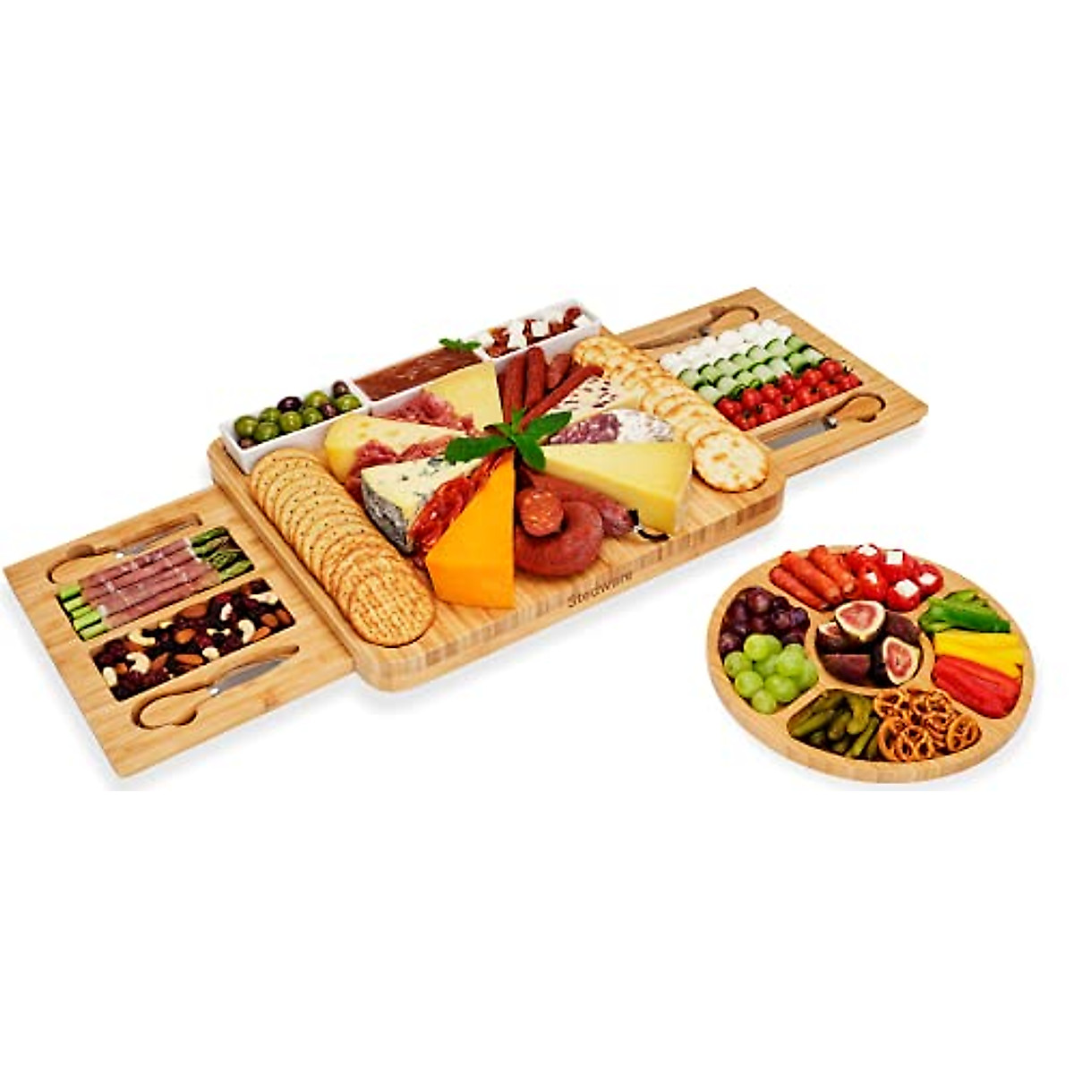 Stedware Cheese Board Set, Charcuterie Board & Knife Set with Cheese Tray, Large Bamboo Platter for Cheese & Meat - Gift for Women, Couples Wedding Anniversary, Housewarming