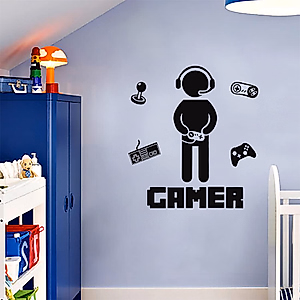 HINGSONG Gamer Controller Wall Decals DIY Vinyl Game Boy with Controller Joystick Wall Stickers for Boys Bedroom Living Room Playroom Decor