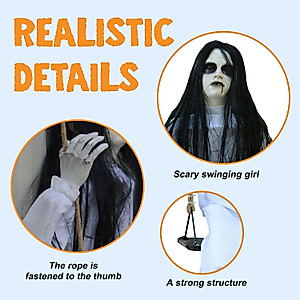 PARTYGEARS Halloween Decorations Props Hanging Swinging Girl with Creepy Expressions, Hanging Ghosts The Best Indoor and Outdoor Decorations for Halloween(White)