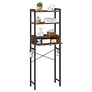 HOOBRO Over The Toilet Storage, 3 Tier Bathroom Organizer Shelf with Drawers, Freestanding Bathroom Space Saver with Toilet Paper Holder and Hook, Saving Space, Rustic Brown BF45TS01