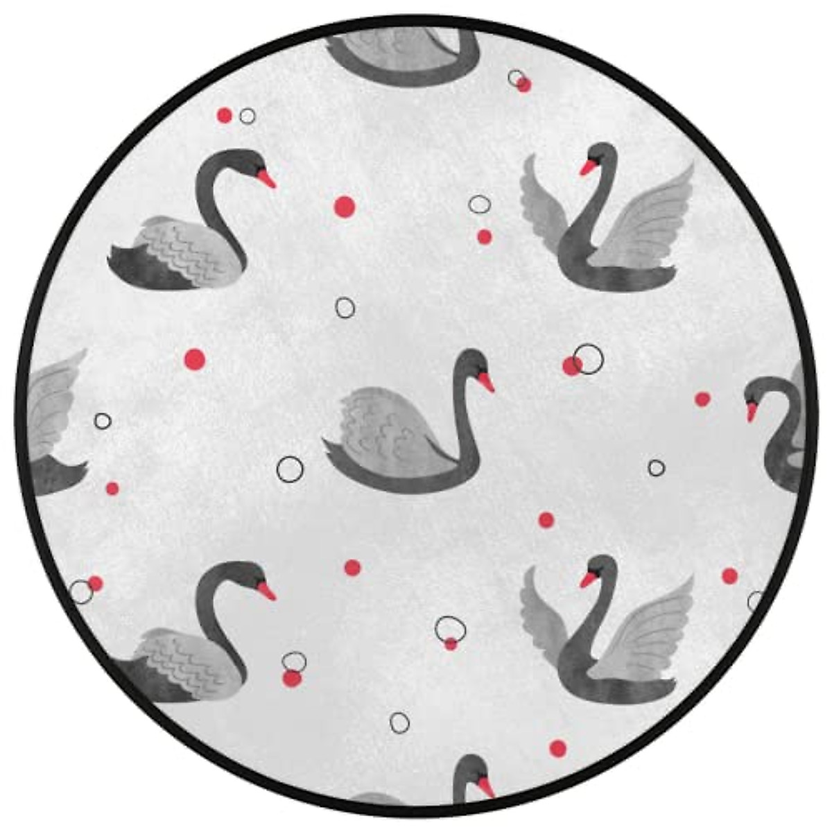 Black Swans Round Area Rug 3ft / 5ft Machine Washable Circular Rugs for Dining Room Table Bedroom Playroom Throw Rugs for Dog Living Room Floor Carpet Door Mat Décor
