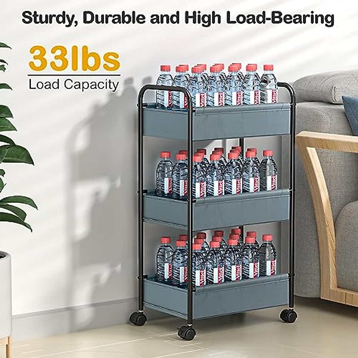YASONIC 3-Tier Rolling Cart, Easy Assembly, Move, Lightweight, Gray