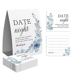 Date Night Game Sign and 50 Date Night Cards Bridal Shower Bachelorette Games Supplies Bridal Shower Favors Rustic Bridal Shower Wedding Decorations-DNC06