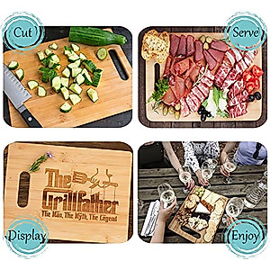 Grillfather Grill Father Engraved Bamboo Wood Cutting Board with Handle Funny Gift for Birthday or Father's Day Grilling Serving Tray 9.5x13"