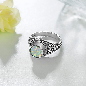 SVODEA Urn Rings for Ashes Cremation Jewelry,925 Sterling Silver Created Lab Opal Cage Filigree Ashes Keepsake Urns Bands with w/Funnel Filler,Memorial Gifts for Women (6)