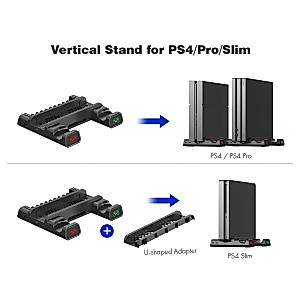 ElecGear PlayStation 4 Vertical Stand and Cooling Fan, Dual Charging Station for DualShock 4 Controller Charger Dock with 4X Mini Dongle, 10x Games Storage Bracket for PS4, PS4 Pro and PS4 Slim