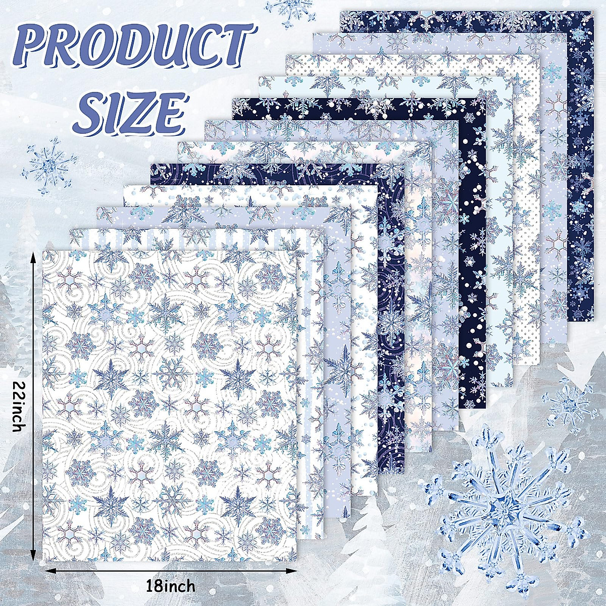 Whaline 12Pcs Winter Cotton Fabric Bundles Blue Purple Snowflake Fat Quarter Xmas Winter Quilting Patchwork for DIY Handmade Sewing Crafting, 18 x 22 Inch
