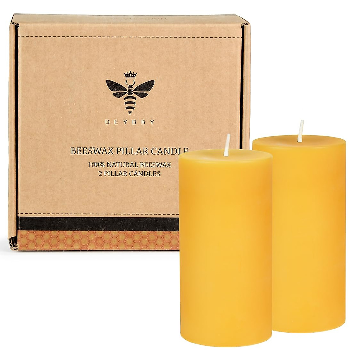 Natural Beeswax Pillar Candle, Smokeless Dripless Pure Beeswax Candle Set with Natural Scent for Room Decoration Prayer Party, Long Lasting Burn Time,1.89x3.86 inch (2 Pack),Brown Raw