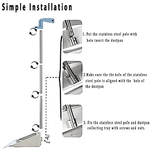 YONILL Dust Pans with Long Handle - Metal Upright Dustpan Heavy Duty, 35" Long Handled Stand Up Dustpans for Lobby, Garage, Home and Yard (Dustpan only)