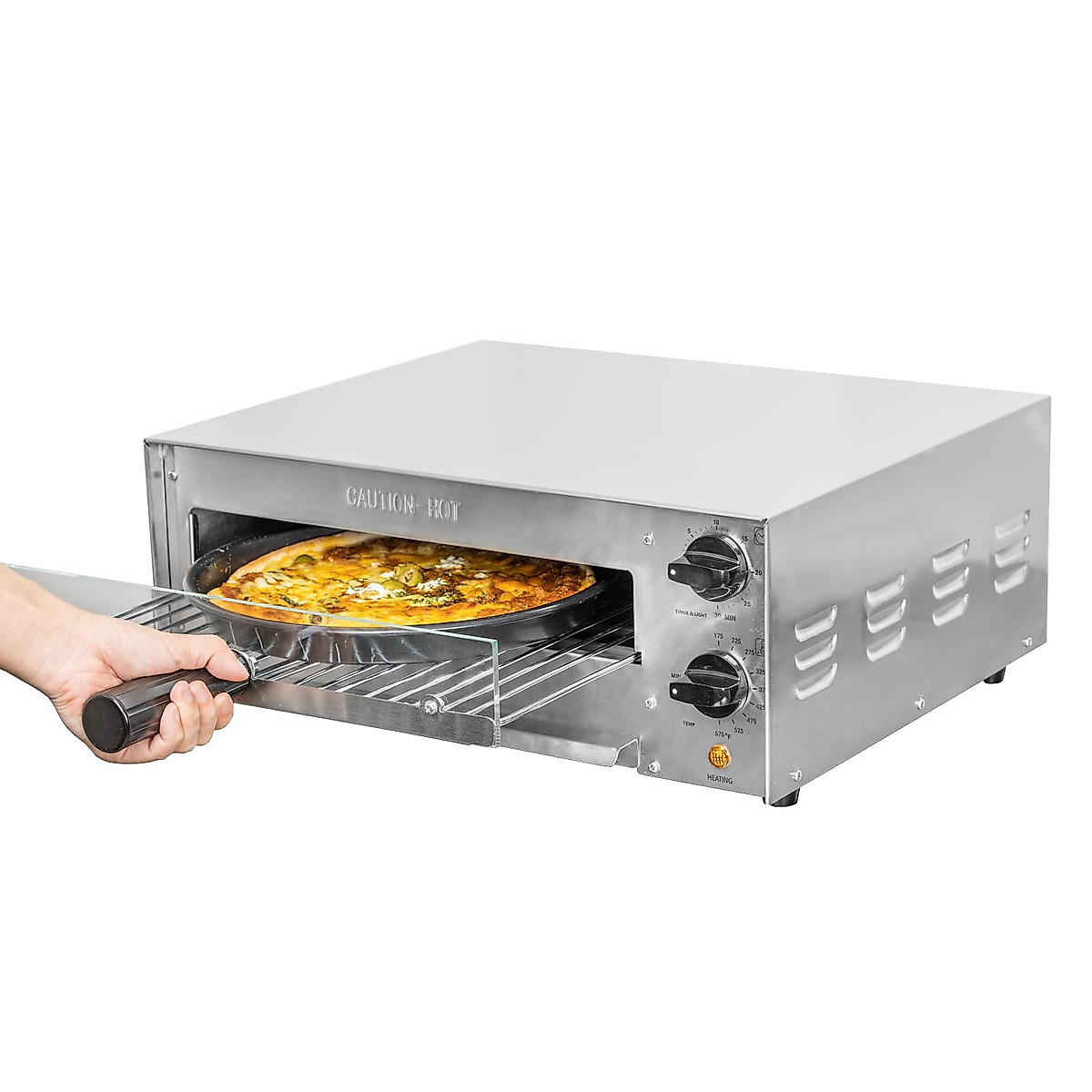 CROSSON Countertop Electric Frozen Pizza Oven For Indoors with 30-minitue Timer,Glass Door and Interior Light,Commercial Pizza Maker for Restaurant and Home Use,120V/1550W (13 Inch)