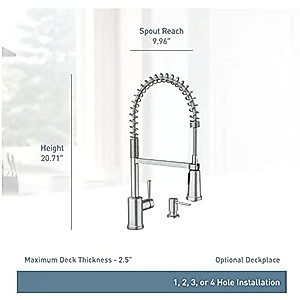 MOEN 87194SRS Indi Single-Handle Pre-Rinse Spring Pulldown Sprayer Kitchen Faucet with Power Clean in Spot Resist Stainless (Soap Dispenser and Deck Plate Included)