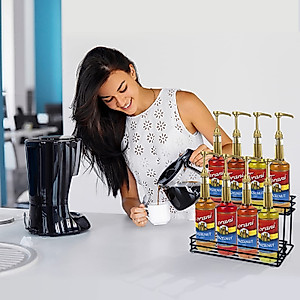 8 Bottle Coffee Syrup Organizer Rack, 2 Tier Coffee Syrup Bottle Stand Holder for Coffee Bar, Premium Wine Bottle Rack, Countertop Freestanding Tabletop Liquor Wine Rack for Dressings Cocktail(Black)