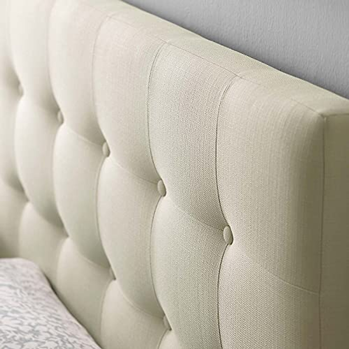 Modway Emily Tufted Button Linen Fabric Upholstered Full Headboard in Ivory