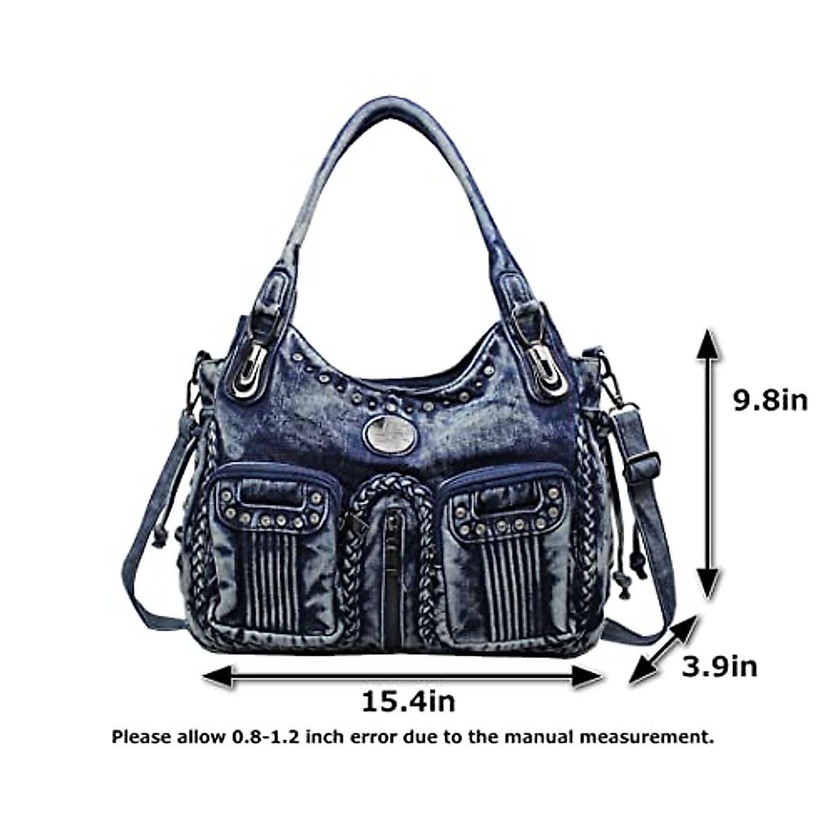 BOUYA Women's Denim Casual Hobo Bag Jeans Shoulder Bags for School Office Travel Retro Denim Bag Large-capacity One-shoulder Messenger Bag Tote Bag Hobo Purse for Teen Girls Women (Own Style Blue)