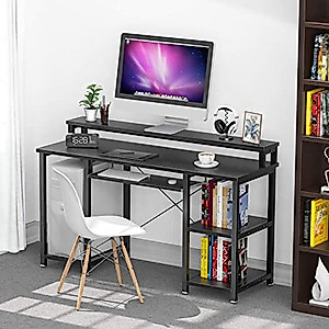 NOBLEWELL Computer Desk with Monitor Stand Storage Shelves Keyboard Tray，47" Studying Writing Table for Home Office (Black)