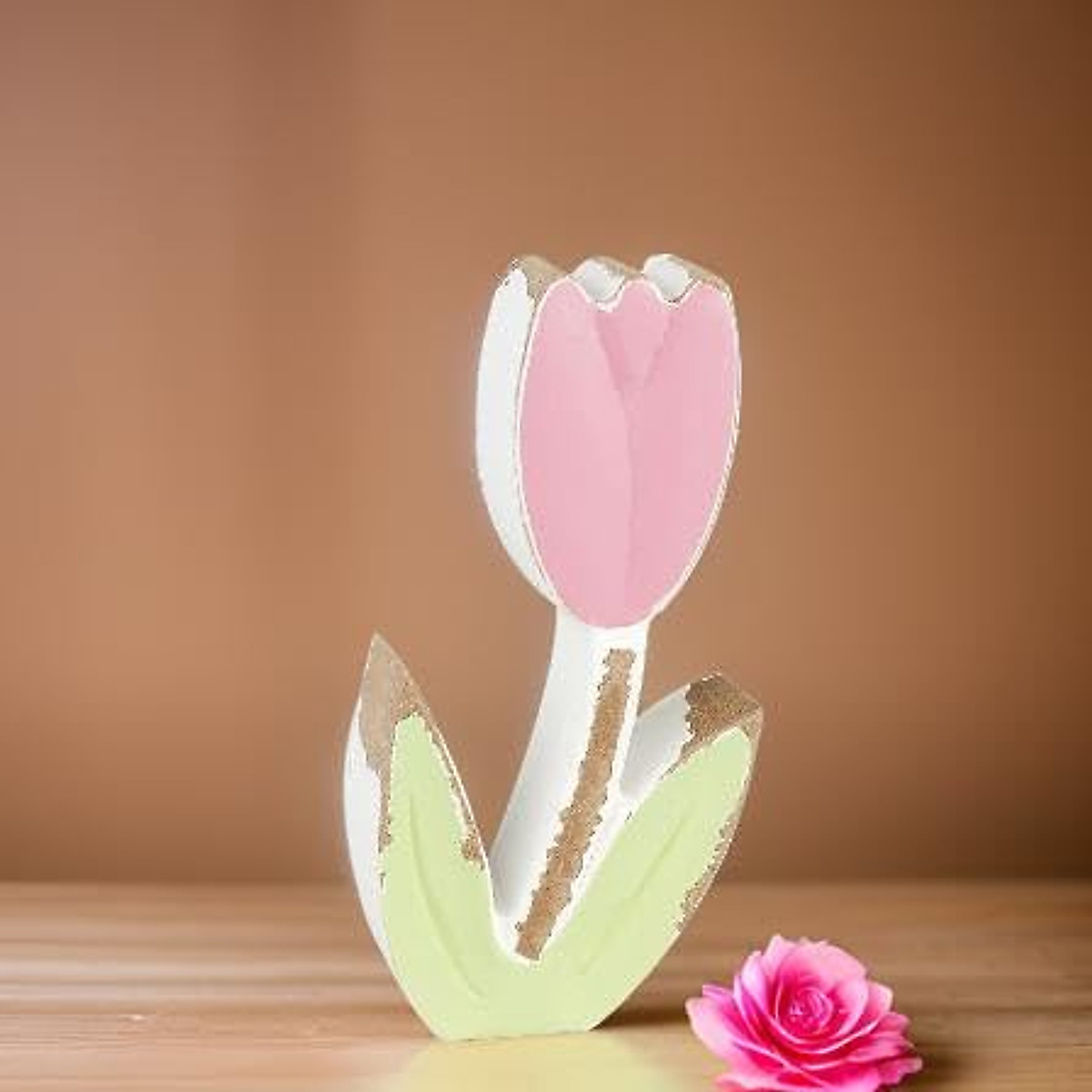 Collins Painting Wooden Flower Shelf Sitter (Pink Tulip), 4 inch W x 5 inch H x 0.75 inch D