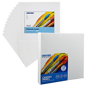FIXSMITH Canvas Boards for Painting 10x10 Inch, Super Value 12 Pack White Blank Canvas Panels, 100% Cotton Primed, Painting Art Supplies for Professionals, Hobby Painters, Students & Kids