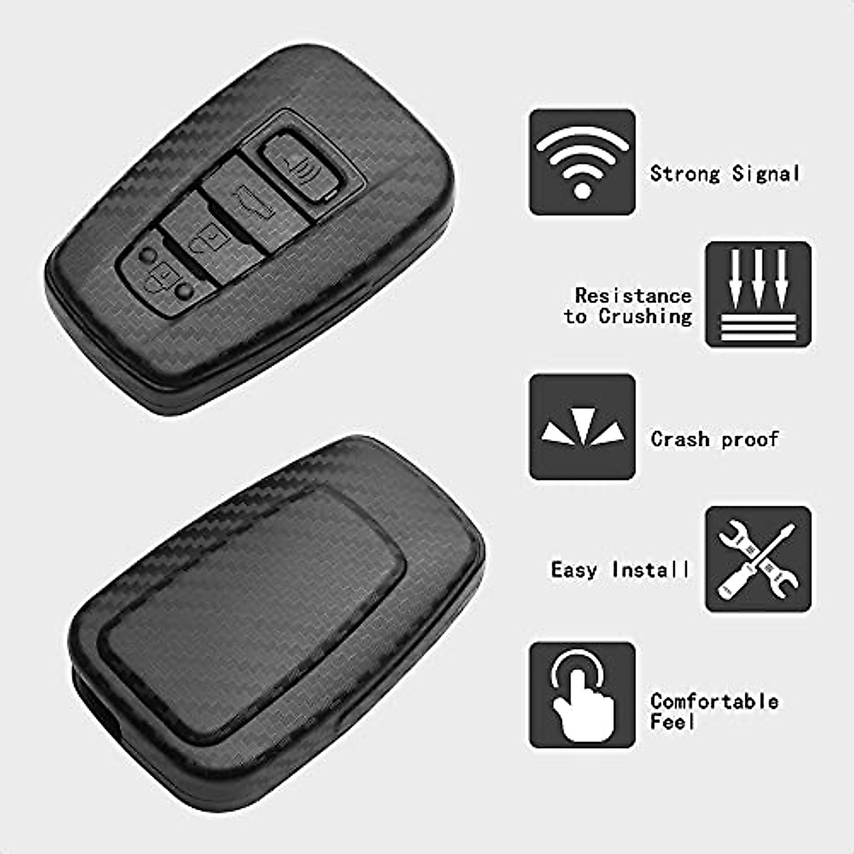 TANGSEN Smart Key Fob Case Compatible with Toyota Avalon Camry Corolla Hatchback C-HR Prius Prime RAV4 2 3 4 Button Keyless Entry Remote Personalized Protective Cover Plastic 3D Carbon Fiber Emboss