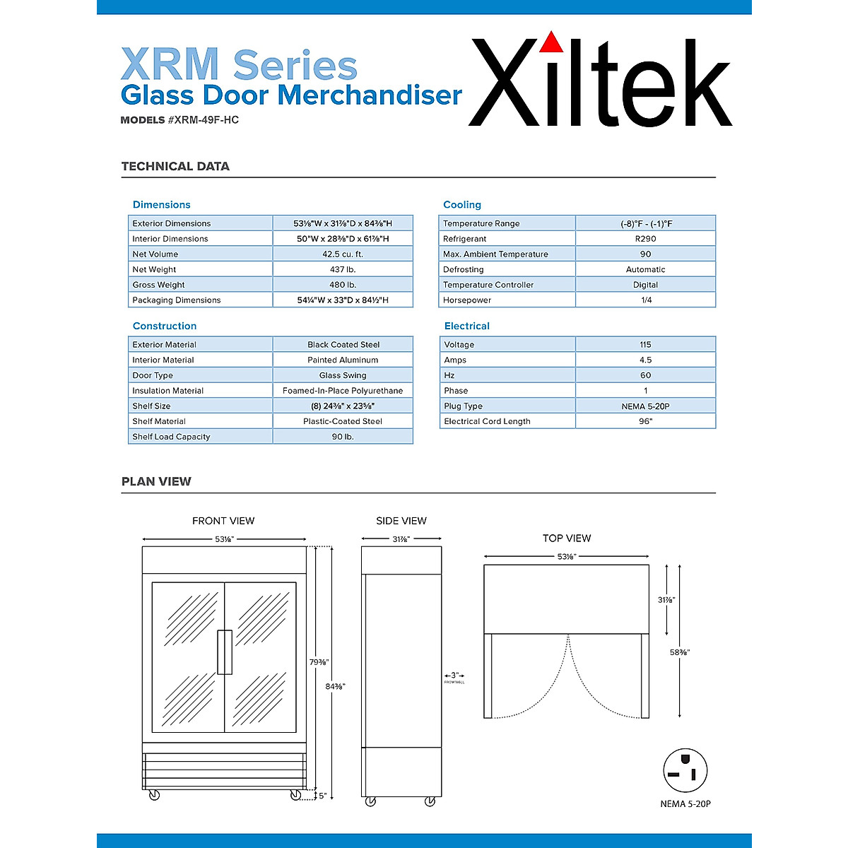 Xiltek Double Door Upright Commercial Display Freezer - Large Capacity Glass Door Merchandiser Freezer 45 CU Ft.
