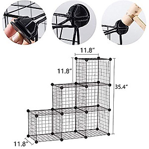 YCOCO Cube Storage Organizer,6 Cube Closet Organizers and Storage,Wire Metal Grids Bookshelf,Stackable Modular Shelves,Cube Storage Organizer Bins for Home,Office,Kids Room,Black