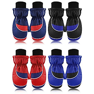 4 Pairs Kids Winter Snow Gloves Mittens Waterproof Warm Ski Gloves Windproof Children Ski Gloves for Boys Girls Cold Weather (Classic Style)