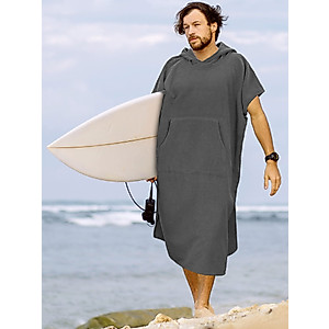 SUN CUBE Surf Poncho Changing Robe with Hood, Thick Quick Dry Microfiber Wetsuit Changing Towel for Surfing Beach Swim Outdoor Sports Men, Absorbent Wearable Towel Cover Up with Pocket, Gray