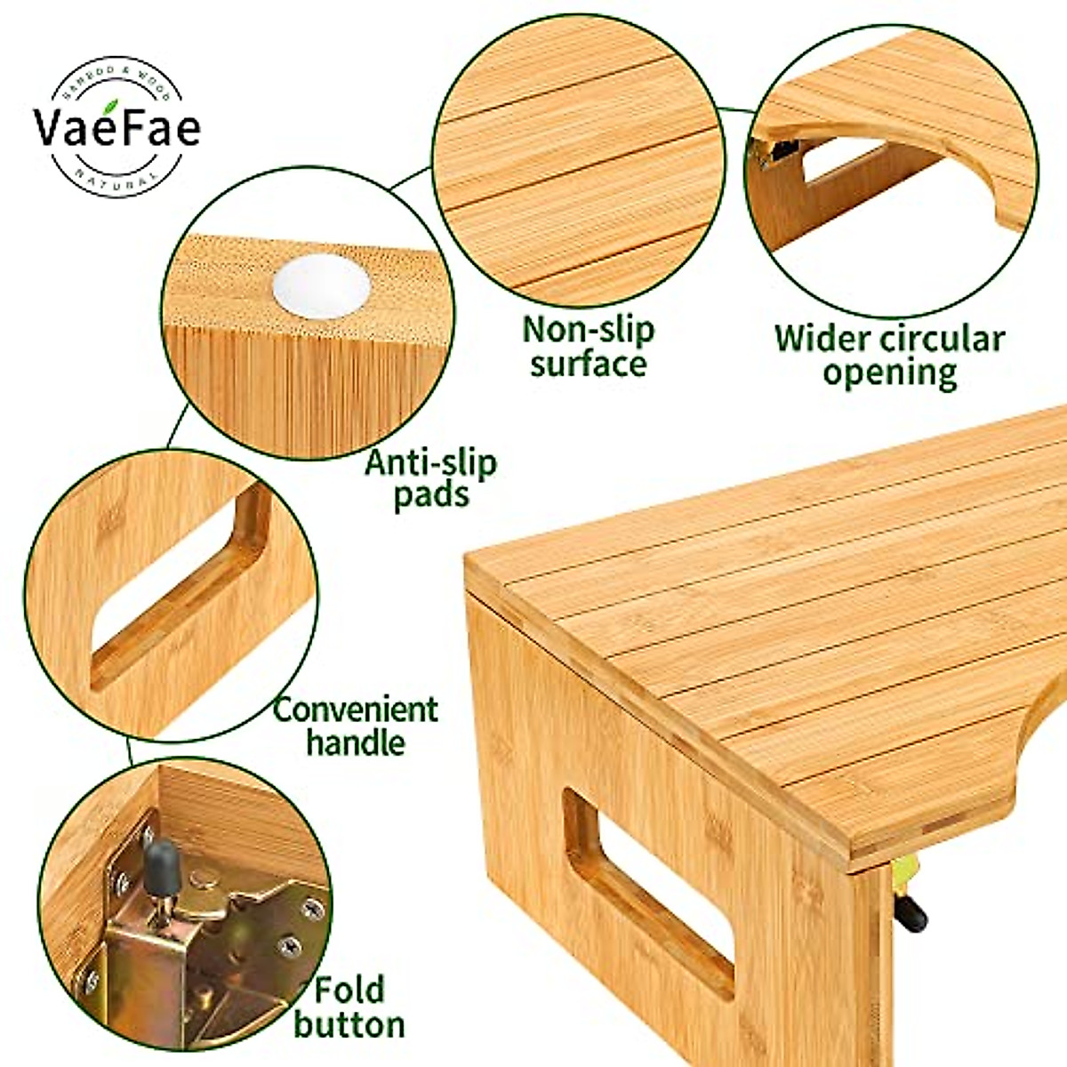 VaeFae Bamboo Toilet Stool, Foldable Potty Stool for Bathroom, Wooden Poop Stool for Adults, Portable and Non-Slip