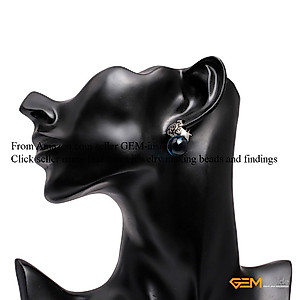 GEM-Inside 12mm Blue Crystal Earrings Round Ball Gemstone Beads Cute Tibetan Silver Marcasite Leverback Jewelry Accessory for Woman