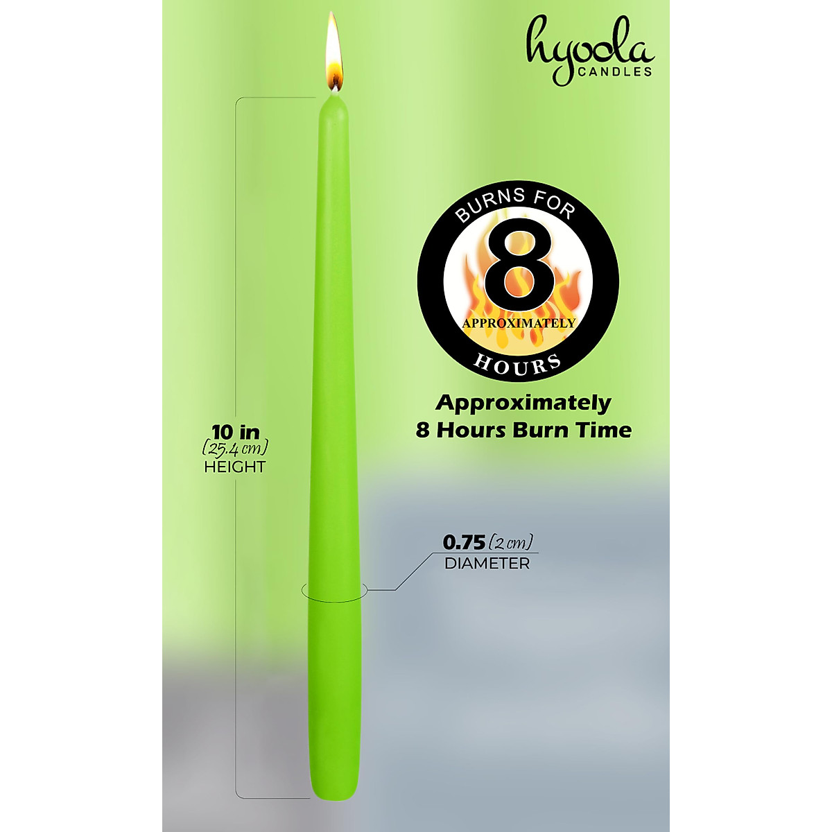 12 Pack Tall Taper Candles - 10 Inch Lime Dripless, Unscented Dinner Candle - Paraffin Wax with Cotton Wicks - 8 Hour Burn Time