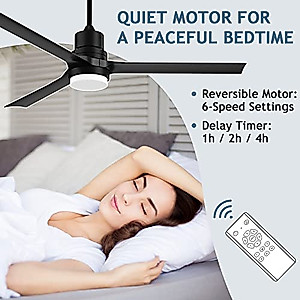 ghicc Outdoor Ceiling Fan with Lights: 60 inch Black Ceiling Fan with Remote Fan for Bedroom 6 Speeds Modern Fan with Reversible DC Motor for Patio Bedroom Living Room