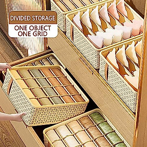verrio Sock Underwear Organizer Drawer Dividers, Sock Underwear Drawer Organizer Bins, Closet Cabinet Organizer Underwear Storage Boxes for Storing Socks, Undies and Baby Clothes (Beige-M)