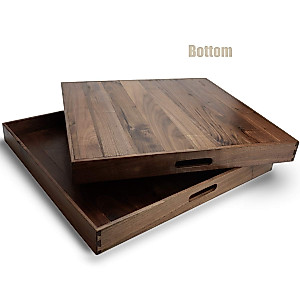 MAGIGO 24 x 24 Inches Extra Large Square Black Walnut Wood Ottoman Tray with Handles, Serve Tea, Coffee or Breakfast in Bed, Classic Wooden Decorative Serving Tray