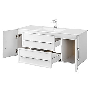 Cutler Kitchen and Bath Milano 48 inch Wall Mounted Bathroom Vanity with Sink, Cultured Marble Top - Bathroom Sink Vanity with Multiple Soft Close Storage Drawers, White