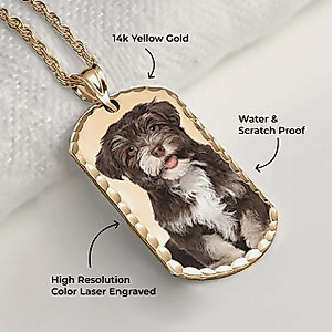 PicturesOnGold.com Photo Engraved Dog Tag Photo Pendant - 1 Inch X 1-3/4 Inch - Solid 14K Yellow Gold