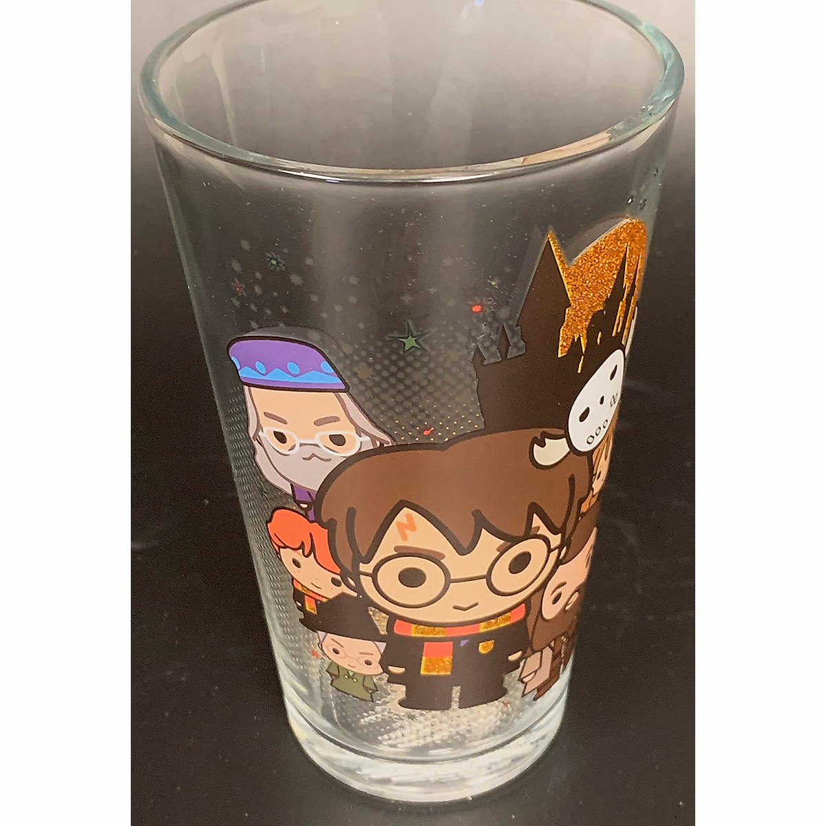 Silver Buffalo Chibi Harry Potter and Friends Boxed Christmas Tumbler Pint Glass - 16 oz - Gold Glitter