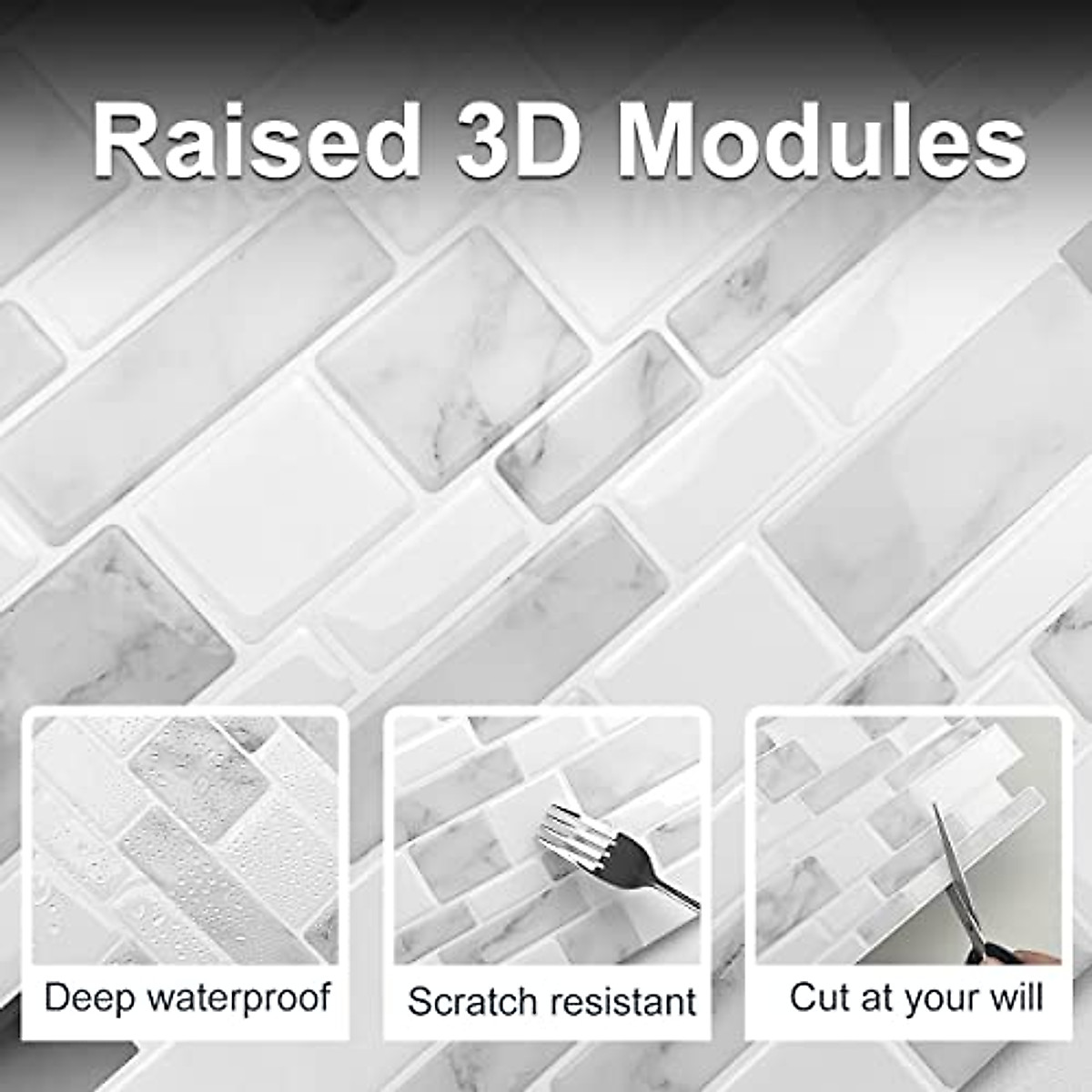 WalDecoo Marble Peel and Stick Backsplash for Kitchen, Thicker Design Self Adhesive Wall Tiles Stick on Backsplash, Marble Look Decorative Tiles (10 Tiles, 12”× 12”)