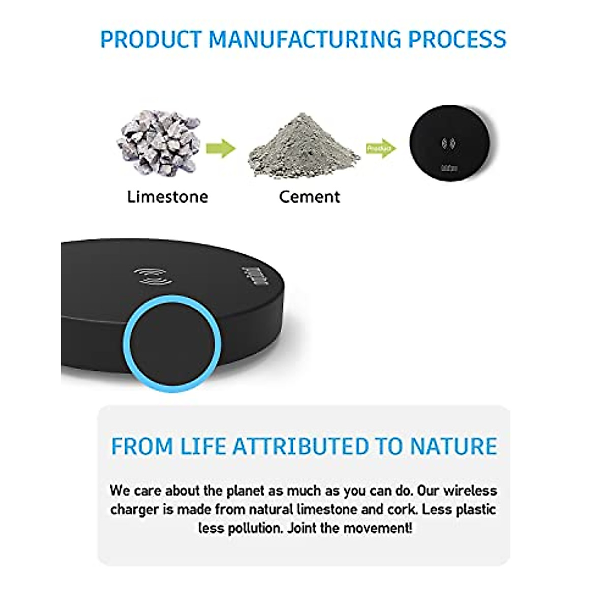 Natural Limestone 15W Wireless Charger, bhipo Fast Wireless Charging Pad, Compatible with iPhone 13/13Pro/13Pro Max/12/12 Pro/SE 2020/11, Samsung Galaxy S21 S20 Note 10, AirPods Pro(No AC Adapter)