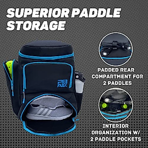 Pickleball Backpack for Men and Women - Fits 2 to 4 Paddles - Shoe Compartment, Fence Hook, Storage Pockets for 2 Water Bottles, Pickleballs, Clothing, Racquet/Paddle Storage - Pickleball Bag
