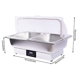 Chafing Dish Buffet Set Two Food Trays, Electric Chafing Dish with Roll-Open Lid Temperature Adjustable, Chafing Server Set Chafer for Parties, Catering Events, Restaurants