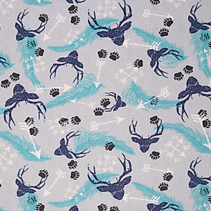 Mook Fabrics Stretch Minky Woodland Wonder, Navy Grey Cut by The Yard