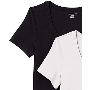 Amazon Essentials Women's Classic-Fit Short-Sleeve Scoop Neck T-Shirt (Available in Plus Size), Pack of 2, Black/White, Large