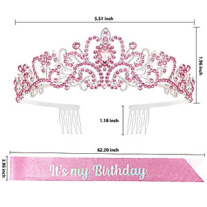 ACO-UINT Pink Birthday Crown for Women, Birthday Headband Birthday Sash Birthday Tiara, Birthday Girl Crown Birthday Queen Tiara Decorations Birthday Gifts