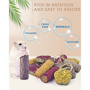 Bissap 12PCS Rabbit Chew Sticks, Hanging Chew Sticks & Cakes Timothy Hay Carrot Strawberry Treat for Bunny Chinchilla Guinea Pig Hamster and Other Small Pets Molar Snack Toy