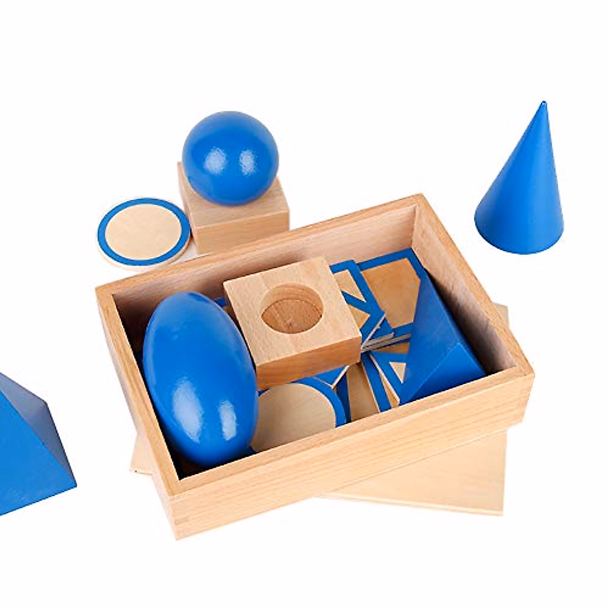 ZZKOKO Large 3D Shapes Geometric Solids Wooden Montessori Toys Math Games Toys Blocks - Math Manipulatives Geometry Set Geo Blocks for Kids Preschool Learning Toys| Elementary Homeschool Supplies