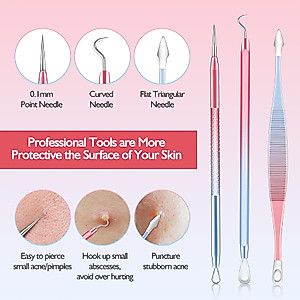 Kresecioo 9 PCS Blackhead Remover Tools, Pimple Popper Tool Kit, Acne Tools Extractor Kit Professional for Nose Face, Blemish Whitehead Zit Popping Tool with Portable Leather Bag(Pink)