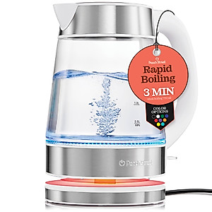 Speed-Boil Water Electric Kettle, 1.7L 1500W, Coffee & Tea Kettle Borosilicate Glass, Water Boiler, Auto Shut-Off, Cool Touch Handle, Base Detachable, LED. 360° Rotation, Boil Dry Protection (White)