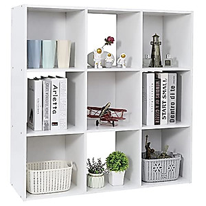 ZenStyle 9 Cube Storage Shelf Organizer, Wooden Bookshelf System Display Cube Shelves Compartments, Customizable W/ 5 Removable Back Panels (White)