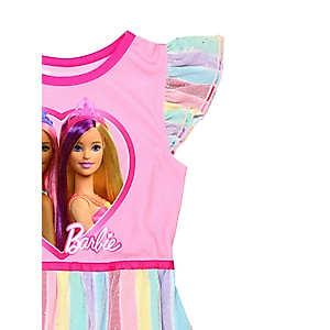 Barbie Girl's Rainbow Dress Up Fantasy Gown Nightgown Pajamas (6, Pink)